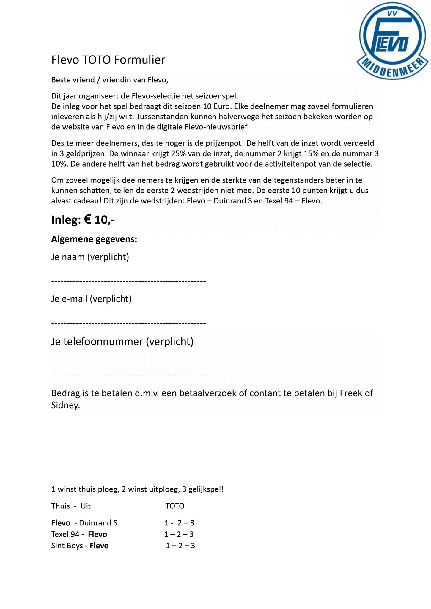 Flevo toto seizoen 21/22 | Flevo Middenmeer